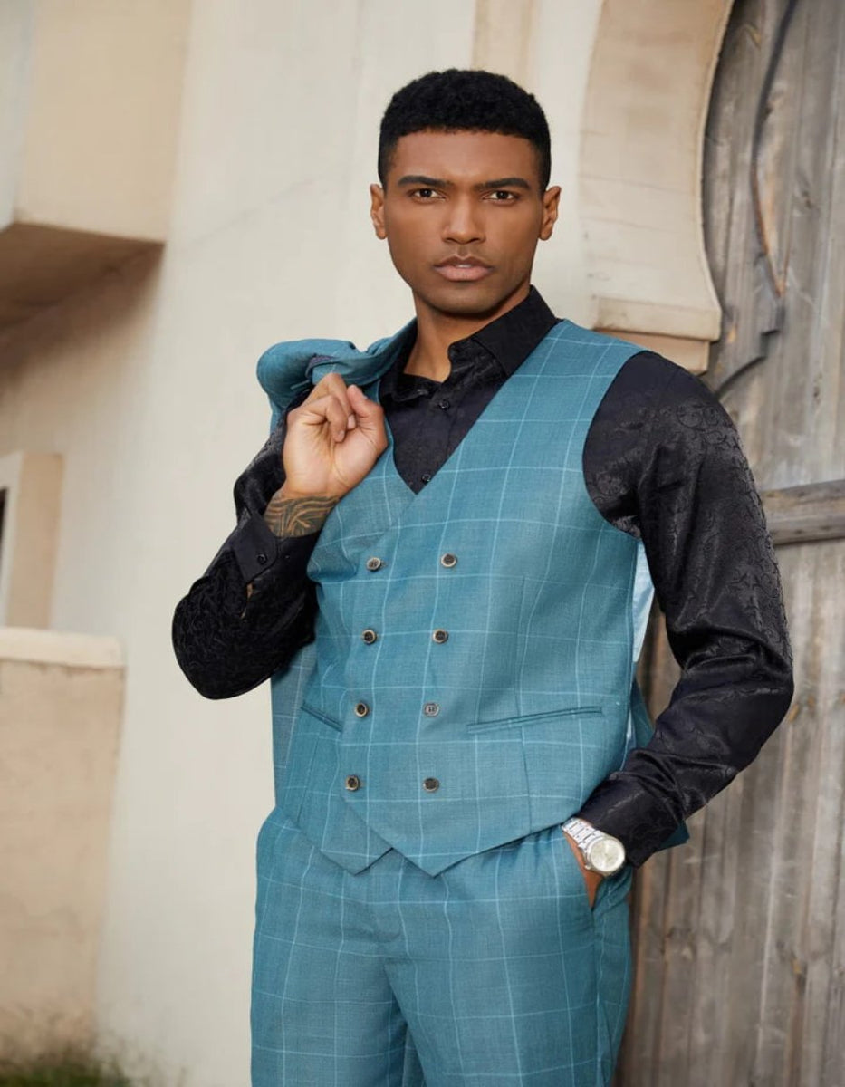 Men's Stacy Adams One Button Peak Lapel Suit with Double Breasted Wind ...