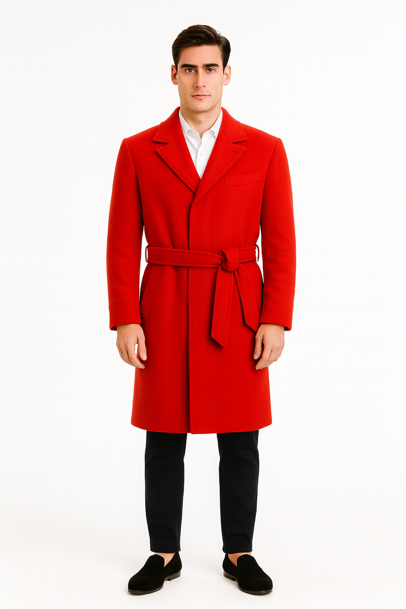 Full Length Overcoat - Wool Belted Topcoat Red – OvercoatUSA