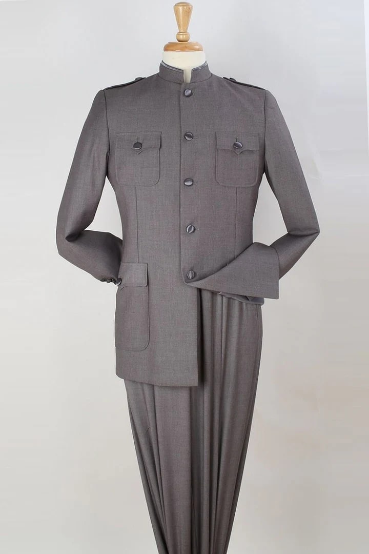 Mens Five Button Military Insired Mandarin Banded Safari Suit – OvercoatUSA