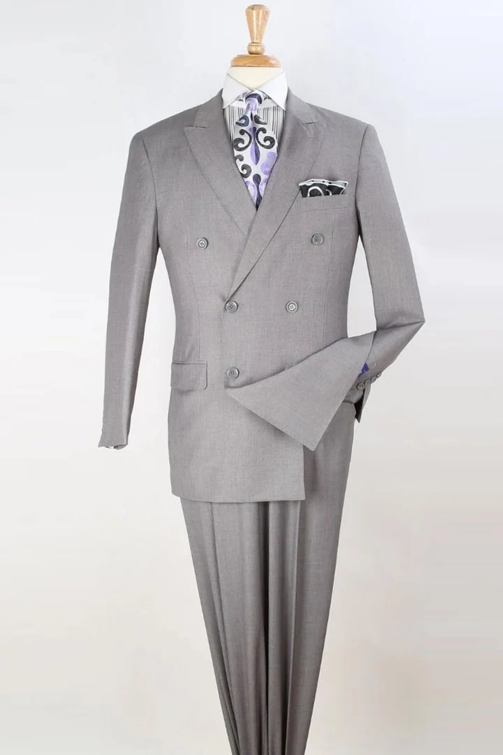 Mens Classic Double Breasted Luxury Wool Feel Suit In Light Grey ...