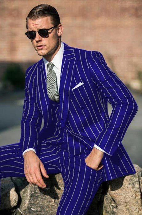 Royal Blue Pinstripe Suit - Gangster Suit - 1920's Suit – OvercoatUSA