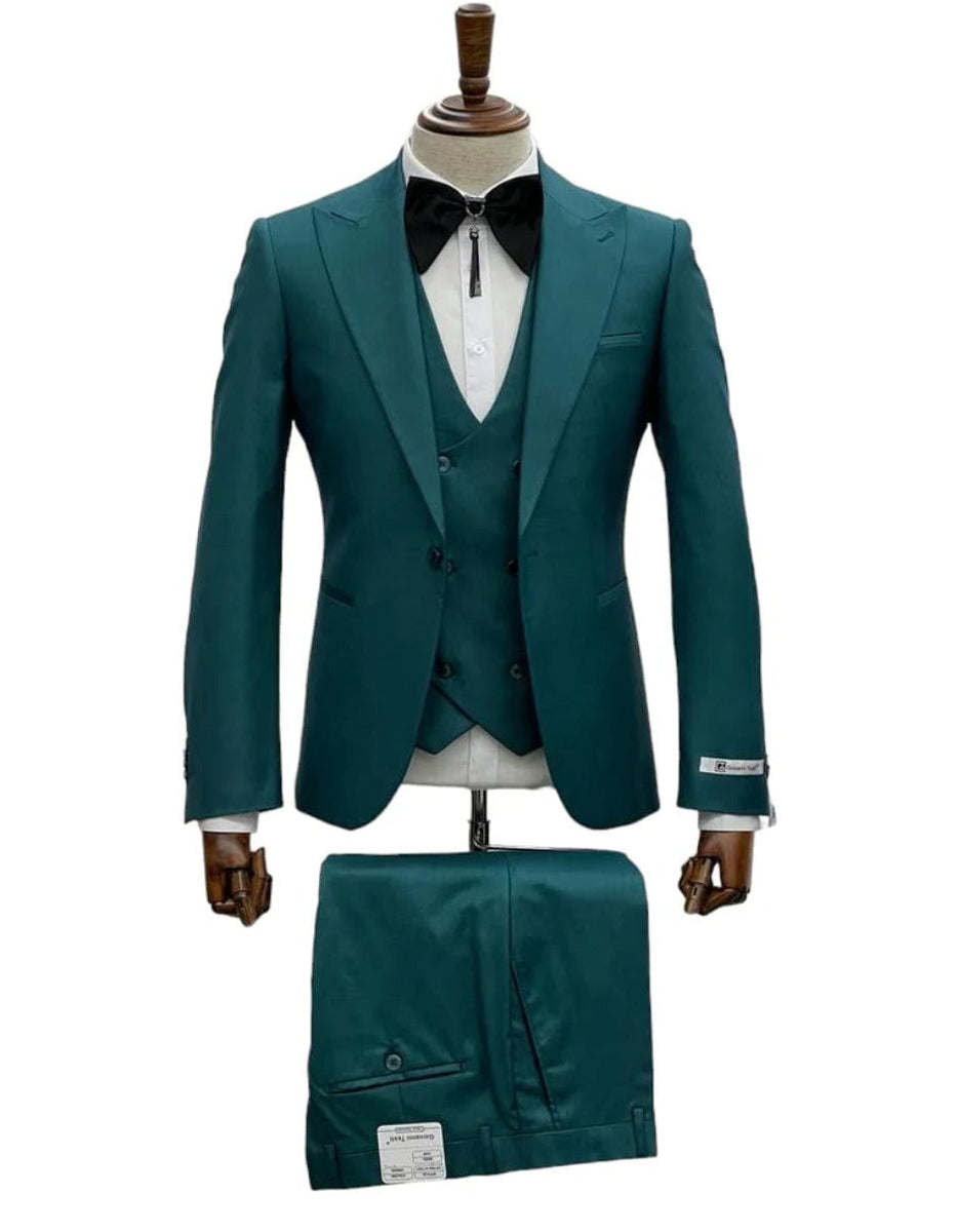 Giovanni Testi Suits With Double Breasted Vest - 3 Pieces Green Peak L ...