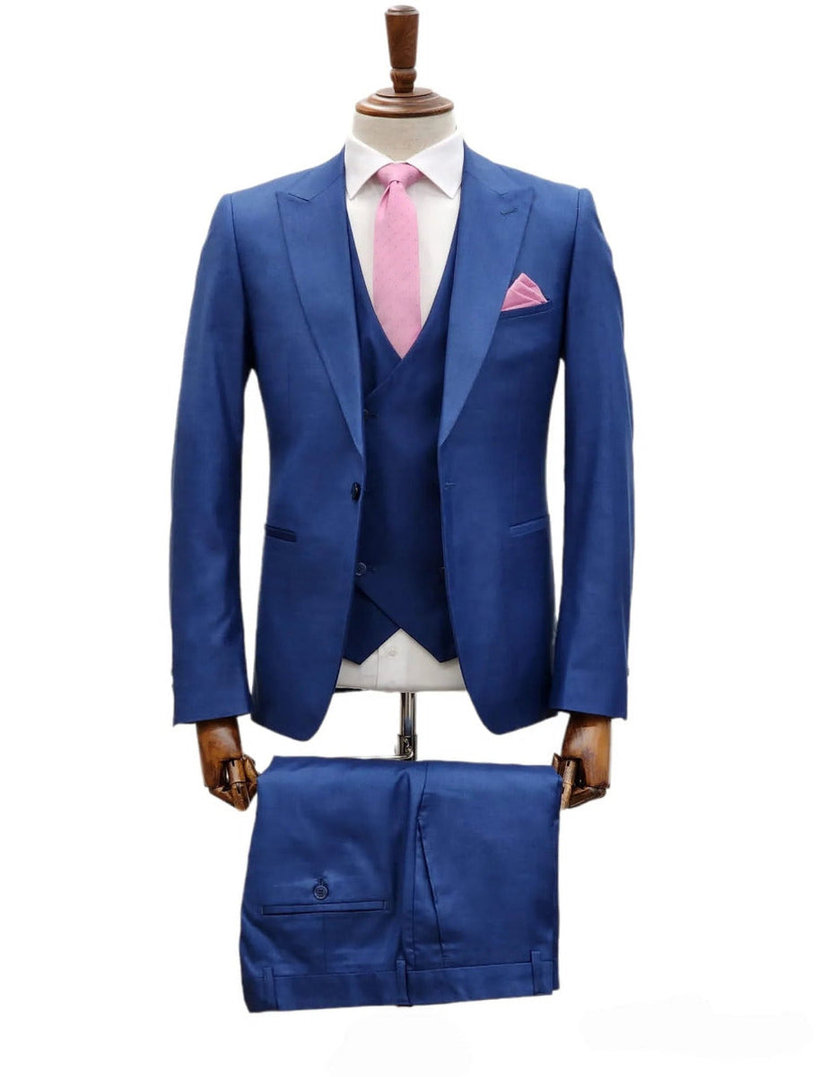 Giovanni Testi Suits With Double Breasted Vest - 3 Pieces Suit Navy Pe ...