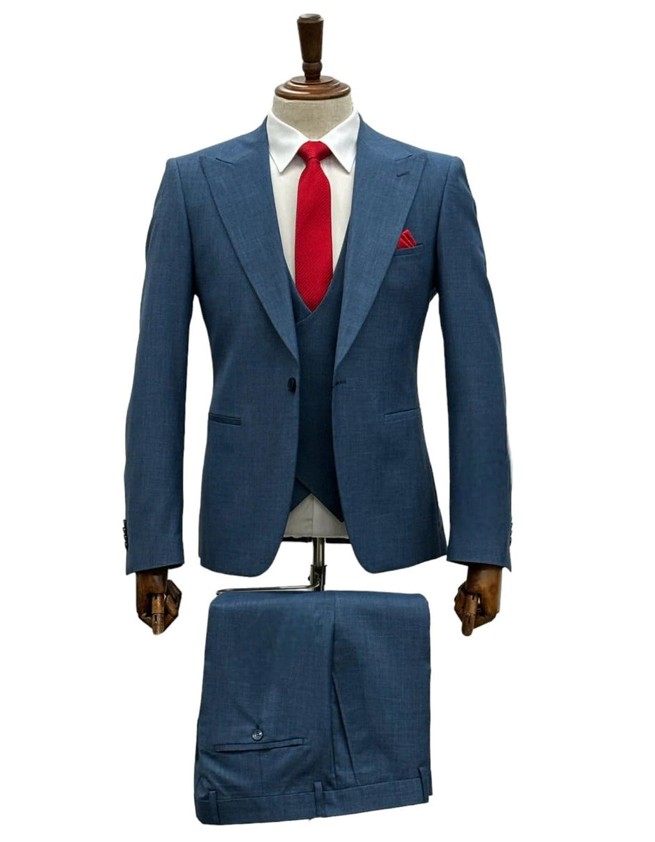 Giovanni Testi Suits With Double Breasted Vest - 3 Pieces Slate Blue P ...
