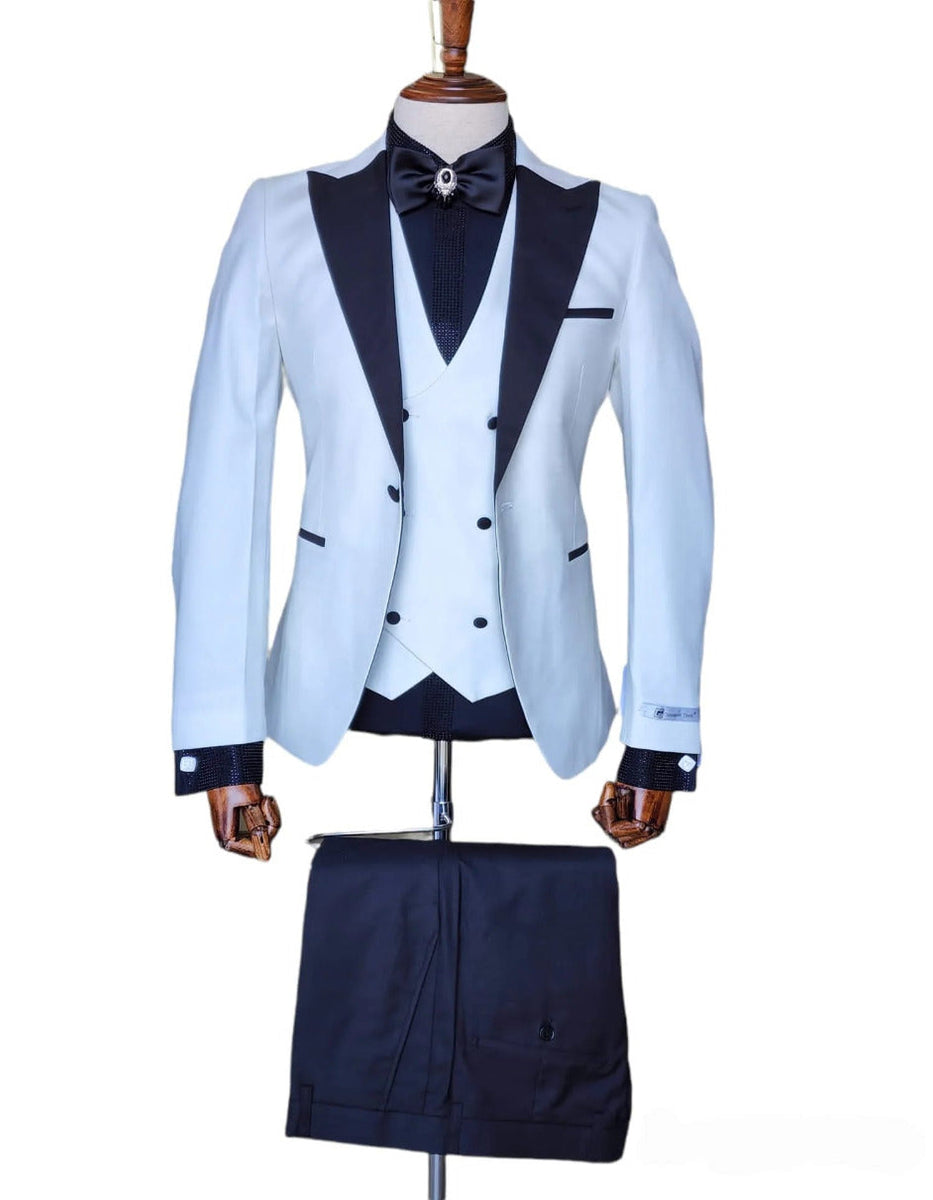 Giovanni Testi Suits With Double Breasted Vest - 3 Pieces White and Bl ...