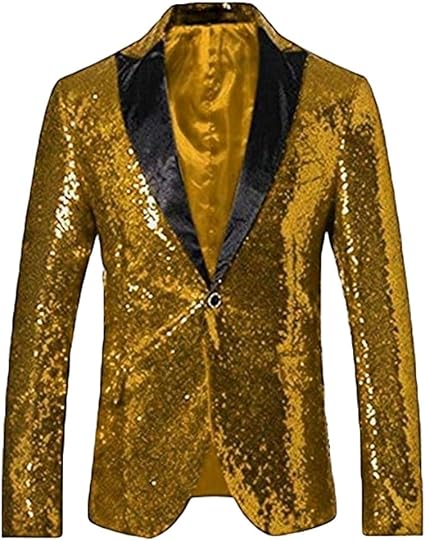 Glitter Tuxedo Dinner Jacket - Sequin Blazer - Gold Flashy Stage Sport ...