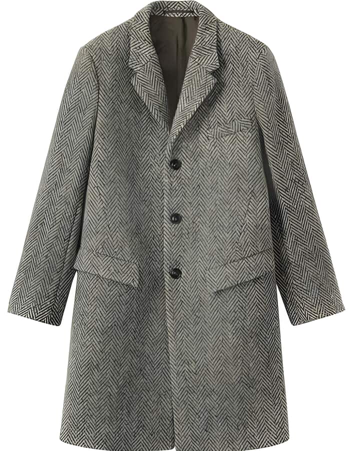 Gray ~ Grey Herringbone ~ Tweed 95% Wool Overcoat ~ Long men's Dress T ...