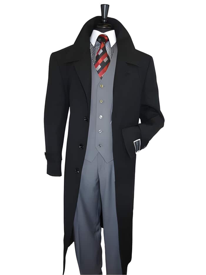 Button Closure 100% Wool Jet Black Overcoat - Mens Topcoat – OvercoatUSA