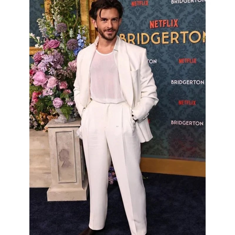 Jonathan Bailey Bridgerton Premiere White Suit – OvercoatUSA