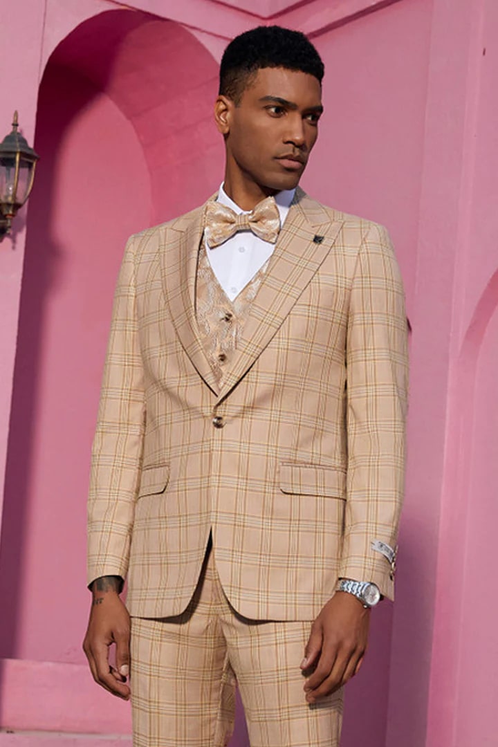 Tan Suits For Wedding - Tan Groomsmen Suits - Tan Peak Lapel Tuxedo ...