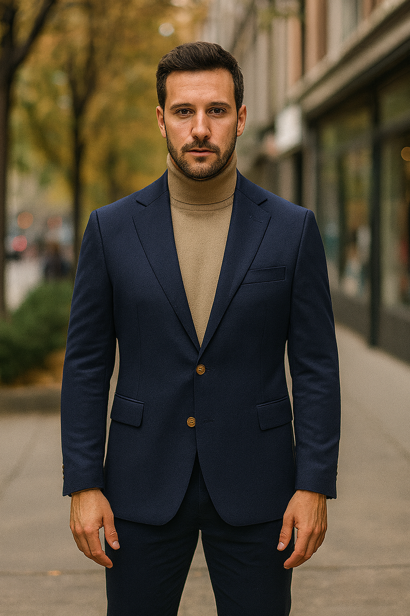 Mens Two Button Navy Cashmere Jacket with Notch Lapel – OvercoatUSA