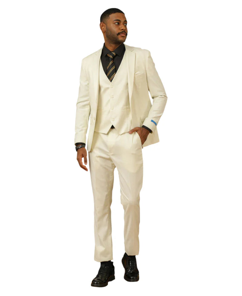 Men's Slim Fit Solid Ivory 3 Piece Suit – OvercoatUSA