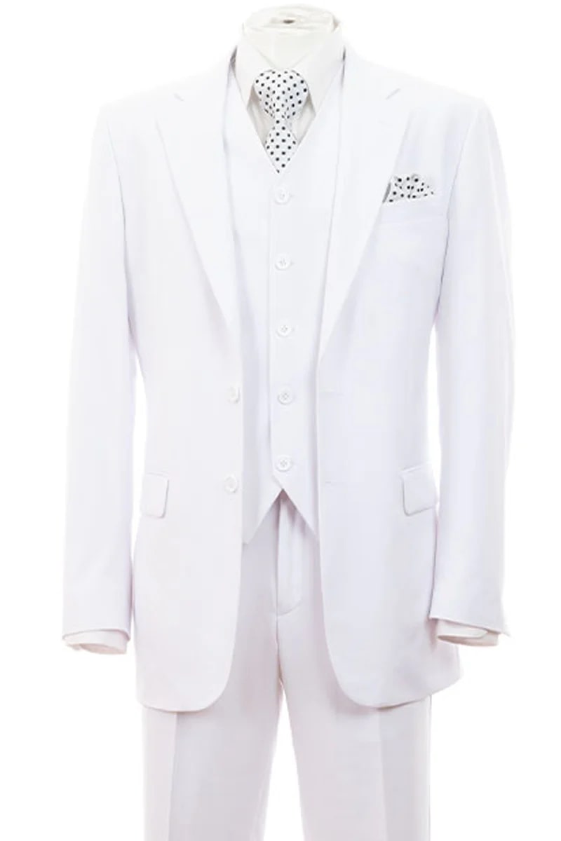 Mens Modern Fit 2 Button Vested Basic Suit in White – OvercoatUSA