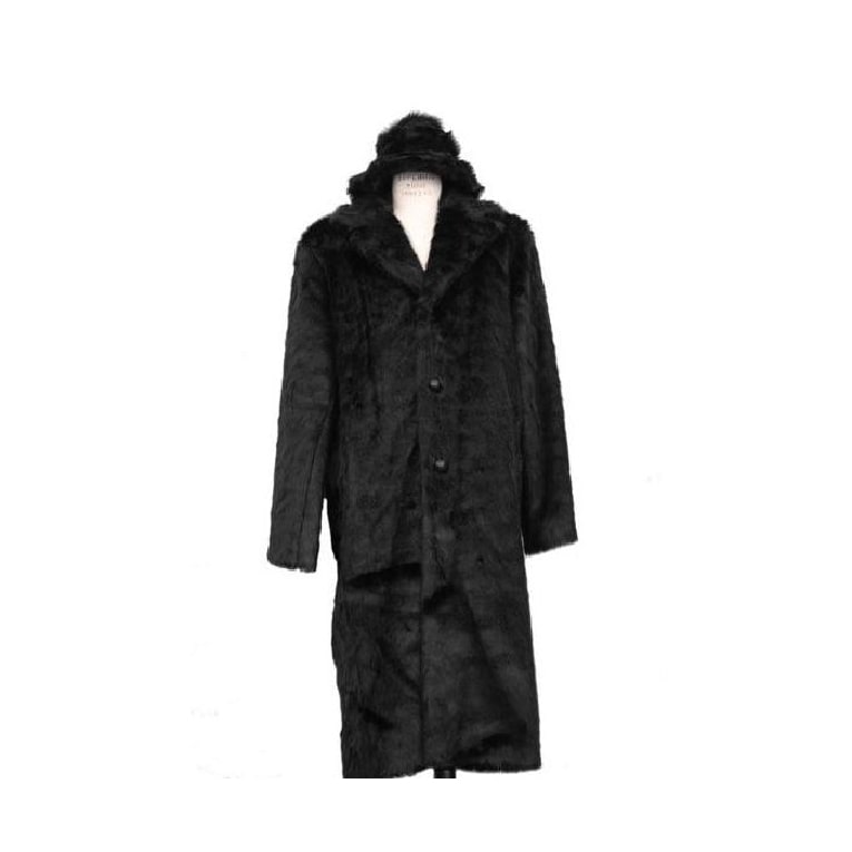 Men's Long Length Faux Fur Coat Full Length Matching Hat Black – OvercoatUSA