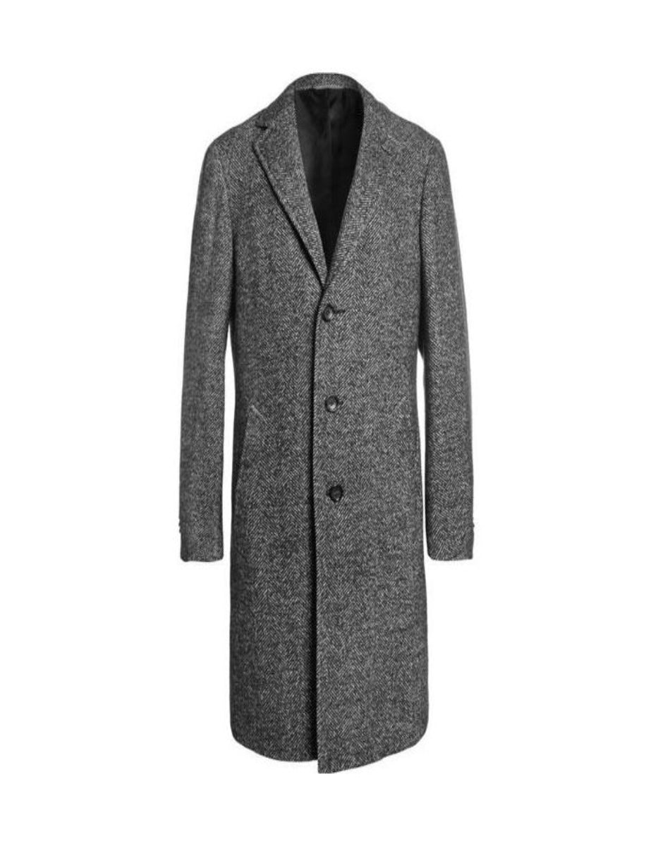 Tweed ~ Herringbone 3 Button Grey Long Mens Dress Topcoat - Winter Coat ...