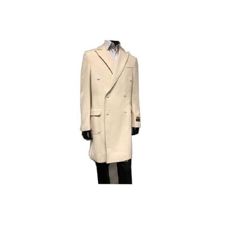 Mens Double Breasted Wool Cashmere Coat Knee Length Cream – OvercoatUSA