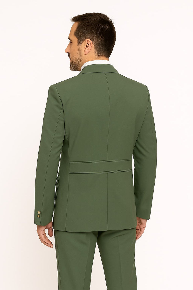 Mens Olive Green Safari Suit Set with Utility Jacket and Adjustable Wa ...