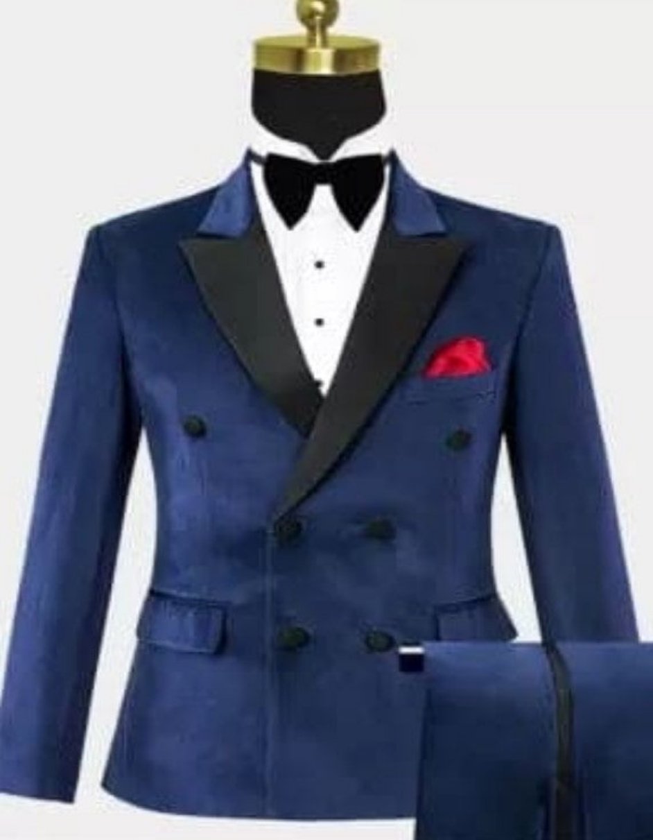 Men Six Button Navy Blue Velvet Double Breasted Tuxedo – OvercoatUSA