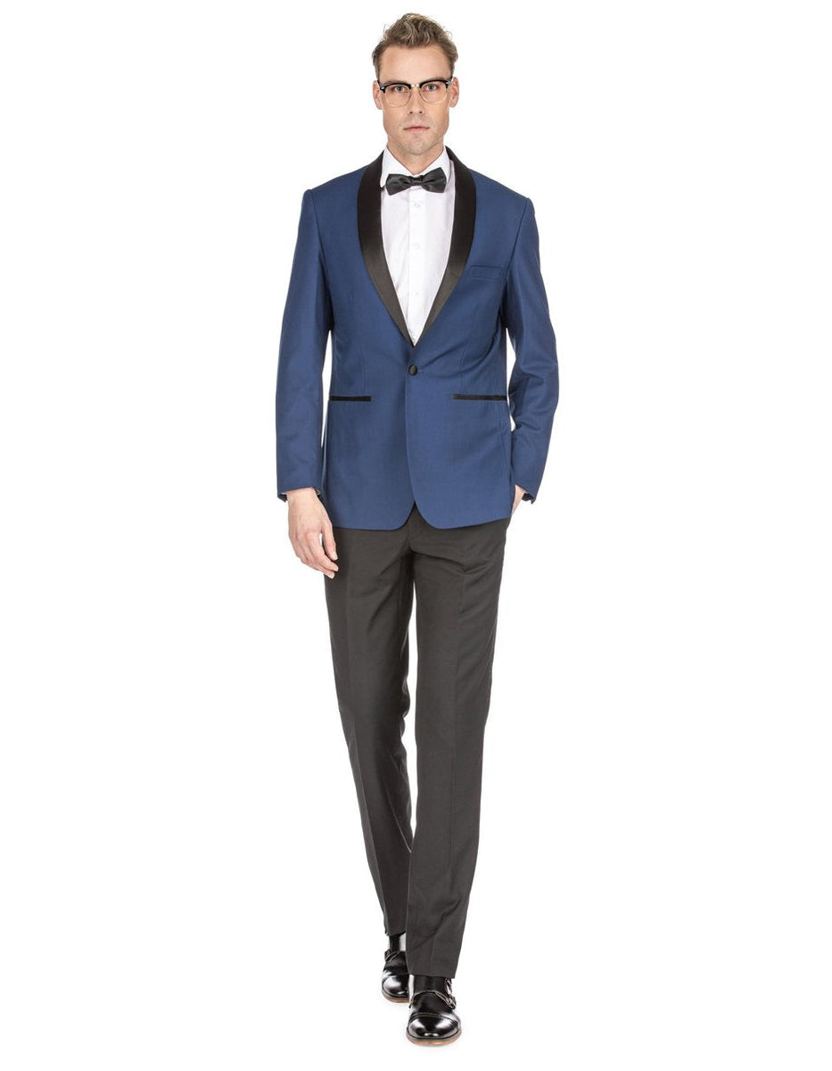 Mens Prom | Wedding Slim Fit Indigo Blue Shawl Tuxedo – OvercoatUSA