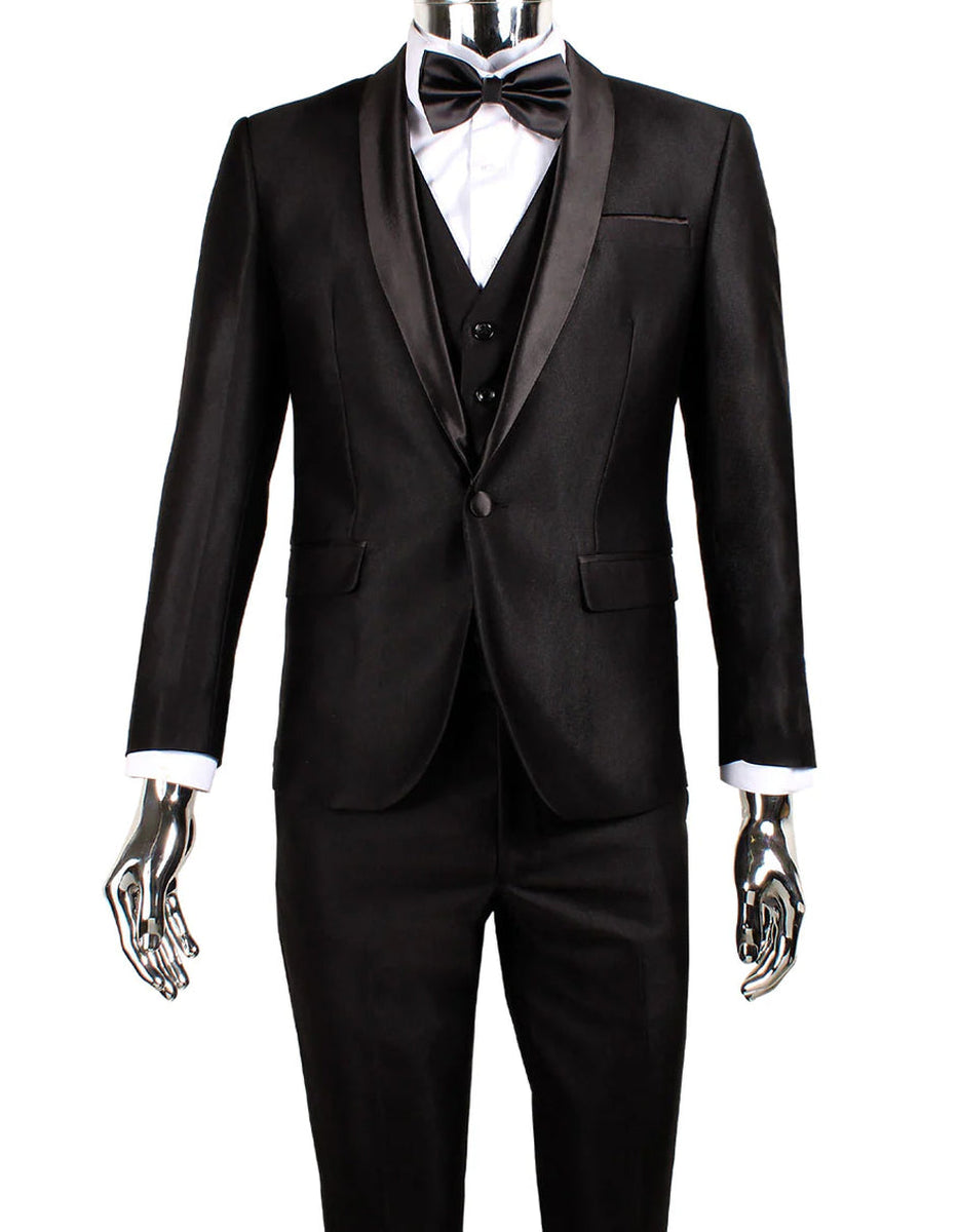 Mens 1 Button Shawl Lapel Vested Wedding | Prom Tuxedo in Black Sharks ...
