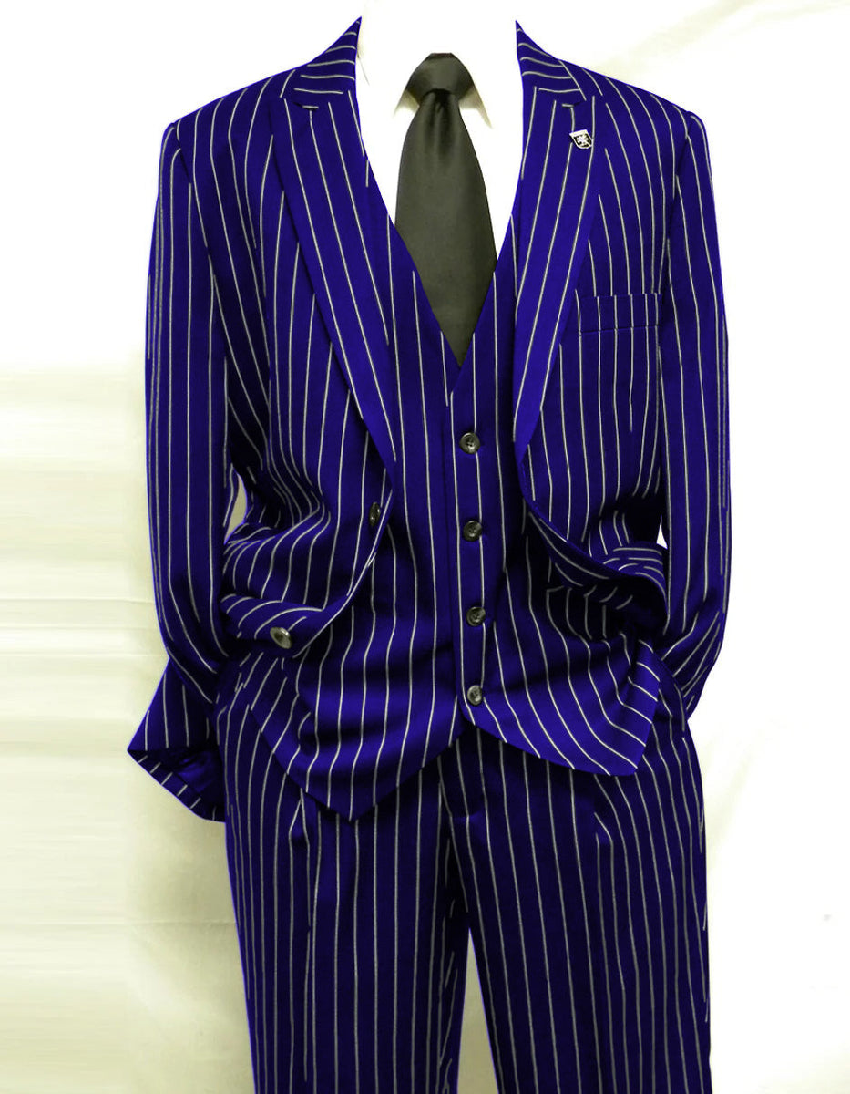 Mens 2 Button Gangster Pinstripe Pattern Suit in Black – OvercoatUSA