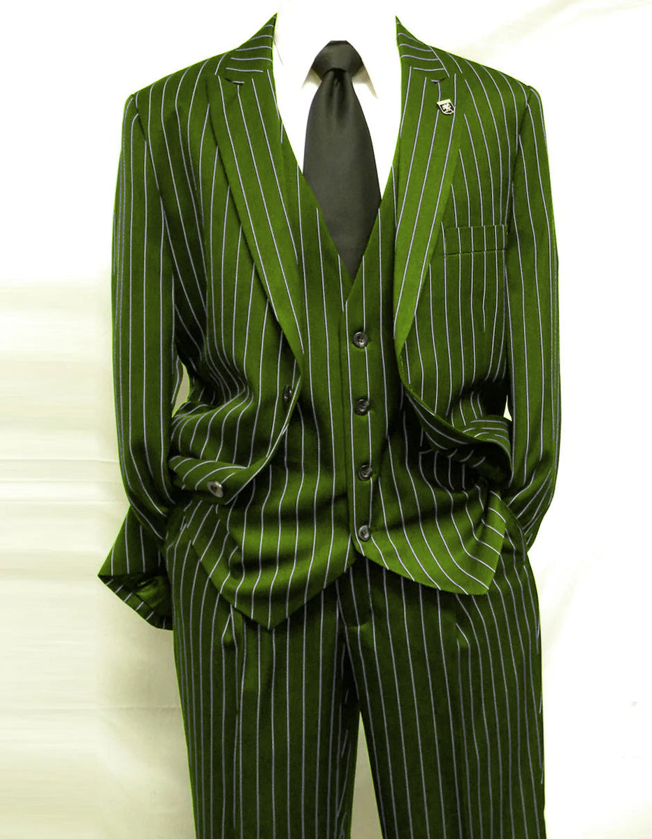 Mens 2 Button Gangster Pinstripe Pattern Suit in Black – OvercoatUSA