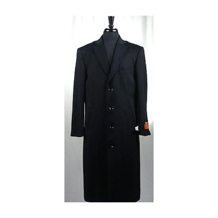 Mens Black 4 Button Wool Single Breasted Bravo Top Overcoat – OvercoatUSA