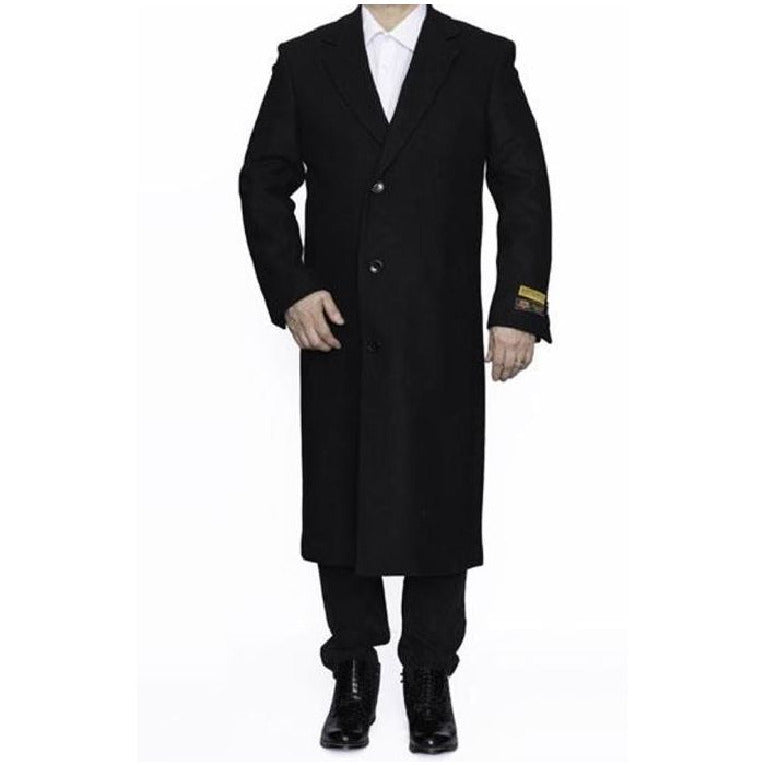 Mens Black Alberto Nardoni Full Length Wool Dress Overcoat – OvercoatUSA