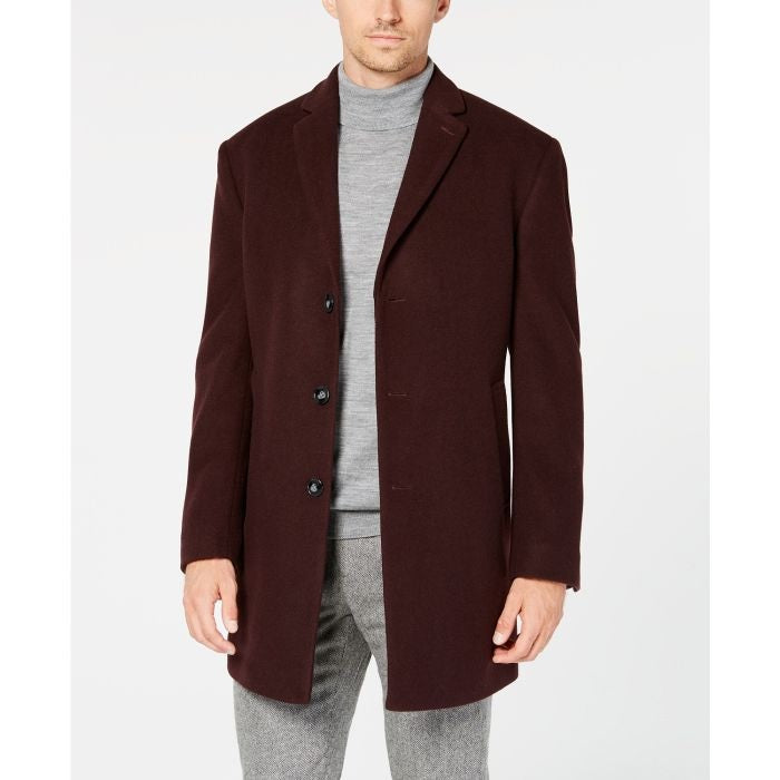 Mens Burgundy Slim Fit Topcoat - Overcoat Three Quarter – OvercoatUSA