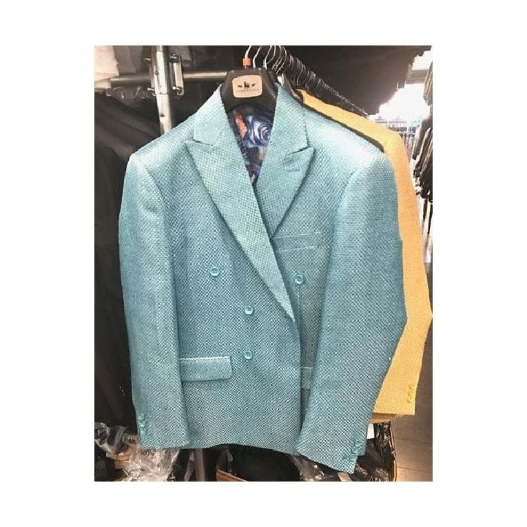 Mens Double Breasted Blazer Sport Coat Jacket Turquoise – OvercoatUSA