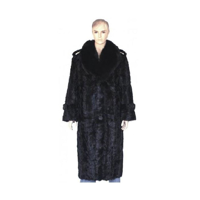 Mens Full Length Fur Coat With Black Fox Collar – OvercoatUSA
