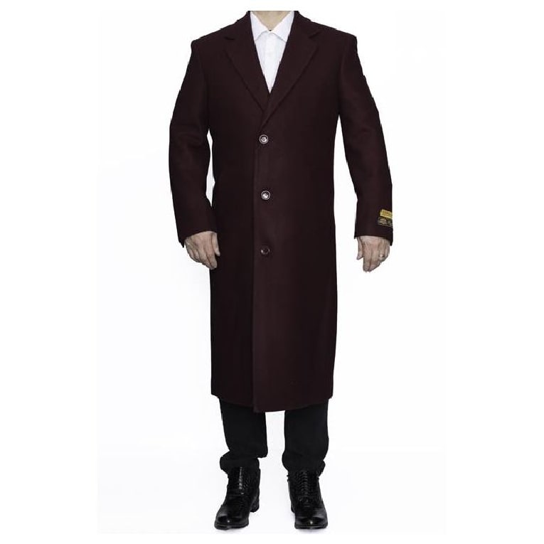 Mens Full Length Wool Dress Burgundy Color Top Coat / Overcoat ...