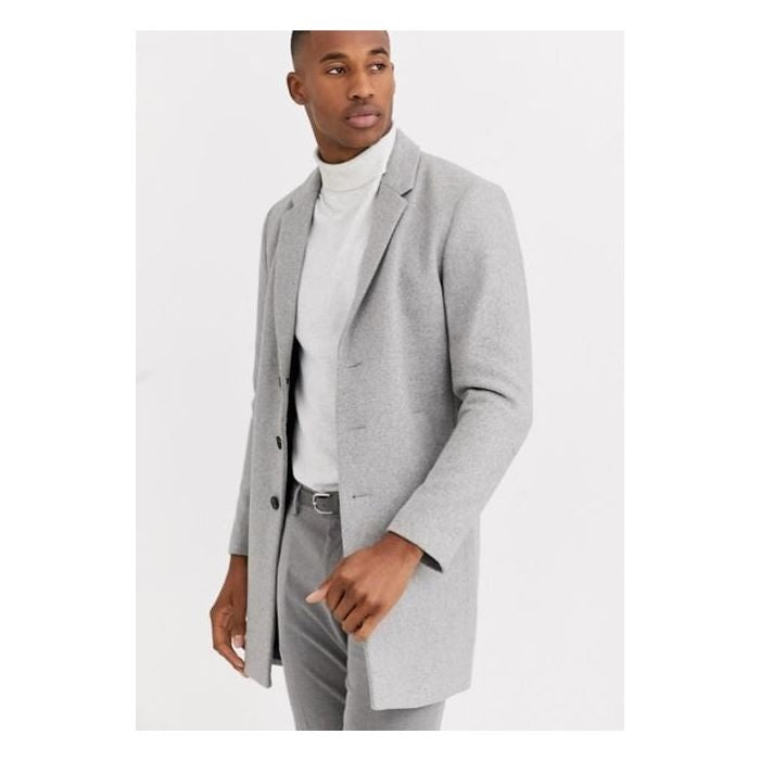 Mens Light Grey ~ Wine Reverse Button Placket Wool Coat – OvercoatUSA