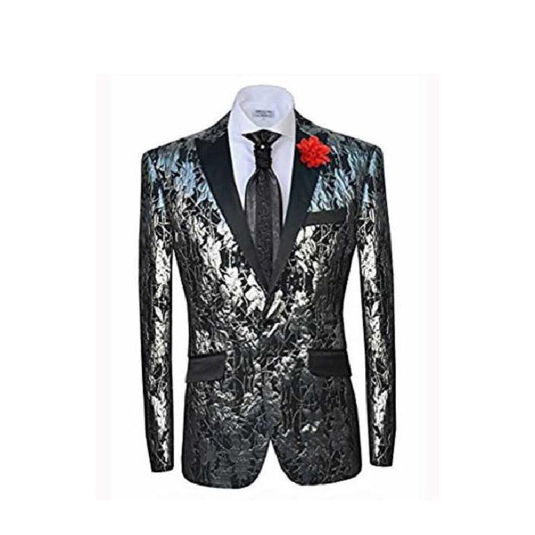 Mens Slim Fit Single Breasted Peak Lapel Silver Blazer – OvercoatUSA