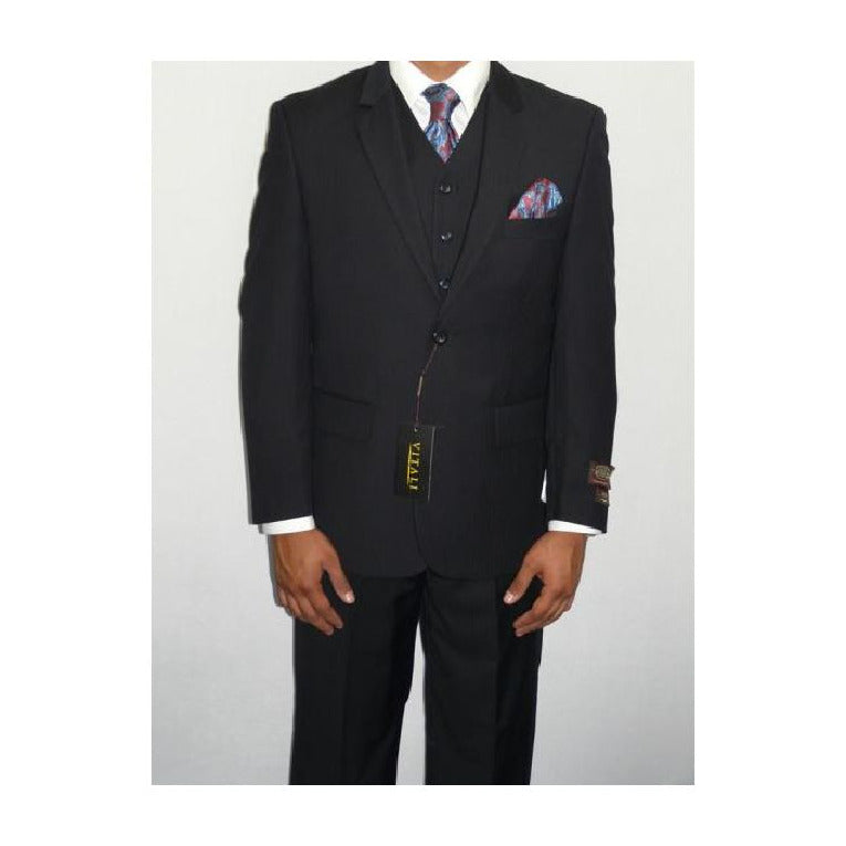 Mens Three Piece Vested Suit Mini Herringbone Tweed Black – OvercoatUSA
