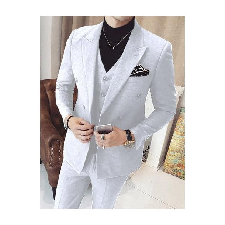 Mens Vested Double Breasted 3 Piece White Suits Peak Lapel – OvercoatUSA