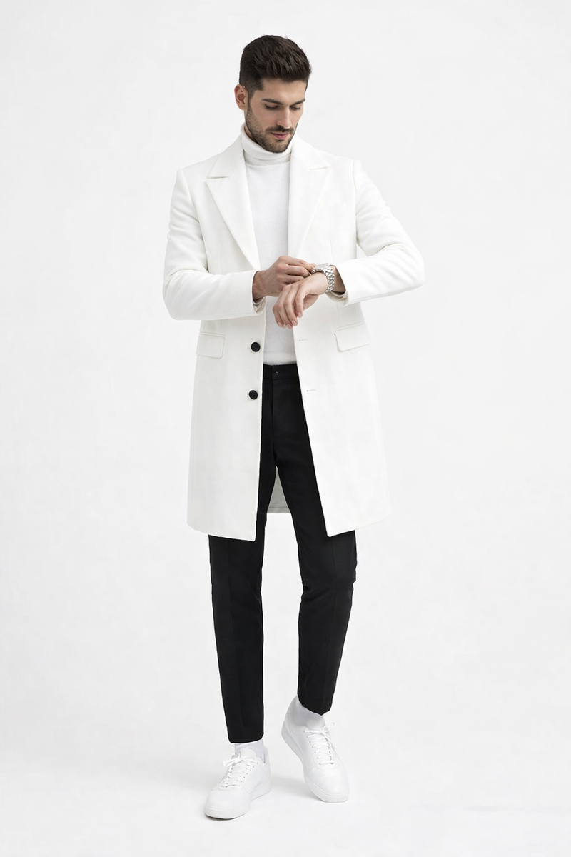 Mens White Overcoat Three Quarter - White Topcoat Wool Blend Fabric by ...