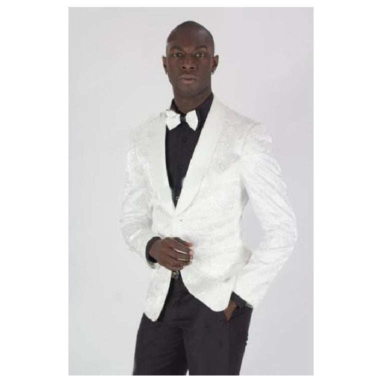 Mens White Paisley Shiny Blazer Dinner Jacket – OvercoatUSA