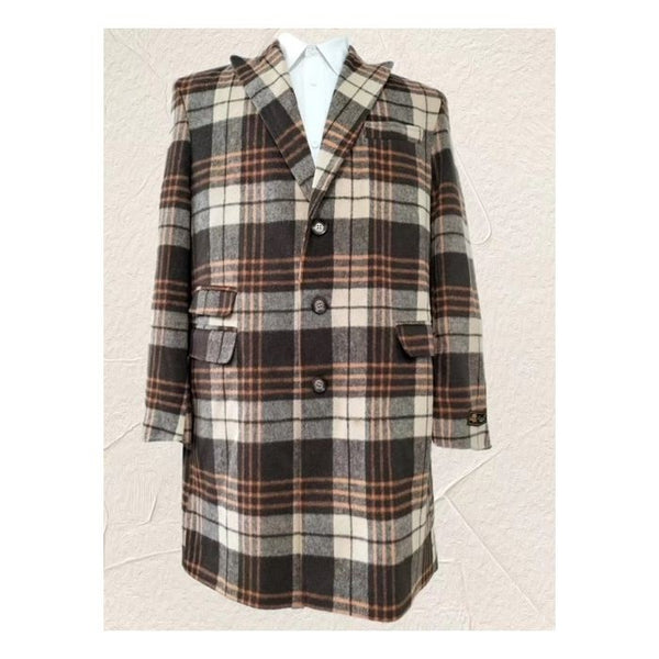Mens Wool Plaid Peacoat - Plaid Pattern Wool grey Coat – OvercoatUSA
