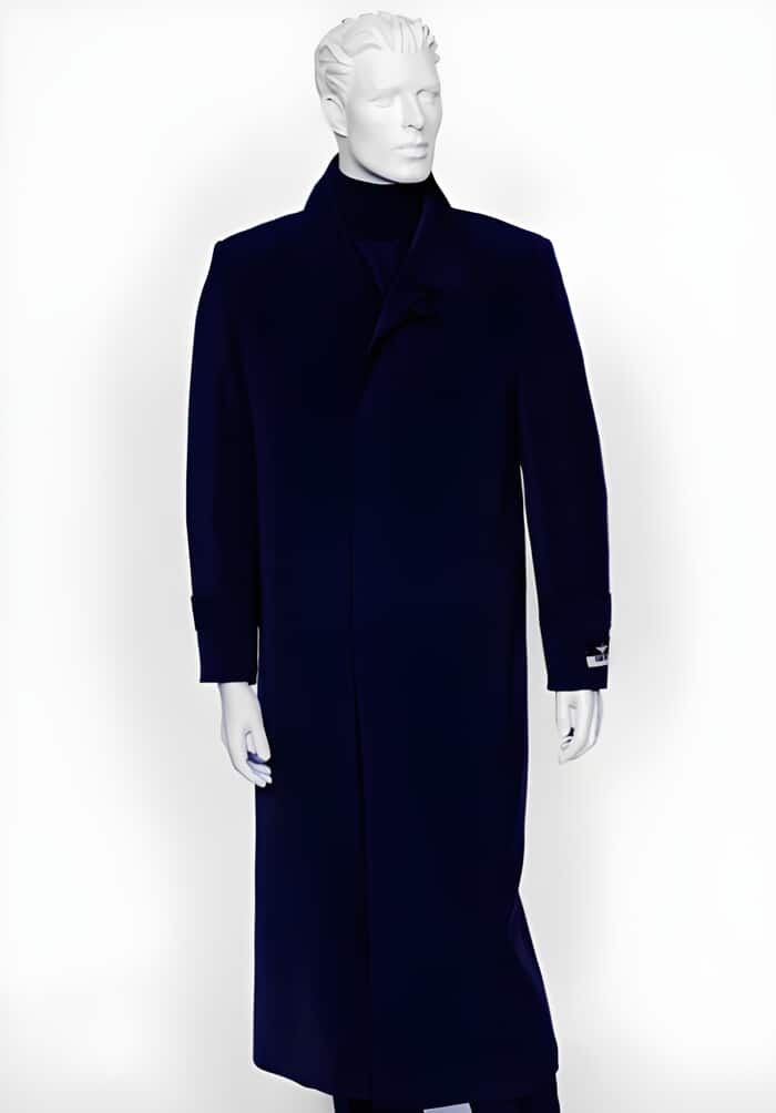 Men's Navy 4 Buttons Full Length All Weather Coat Duster Maxi Coat ...