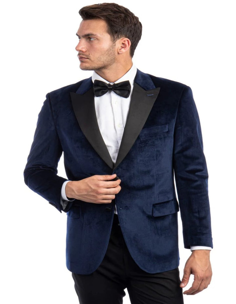 Mens Two Button Peak Lapel Velvet Wedding & Navy Blue Prom Tuxedo Jack ...