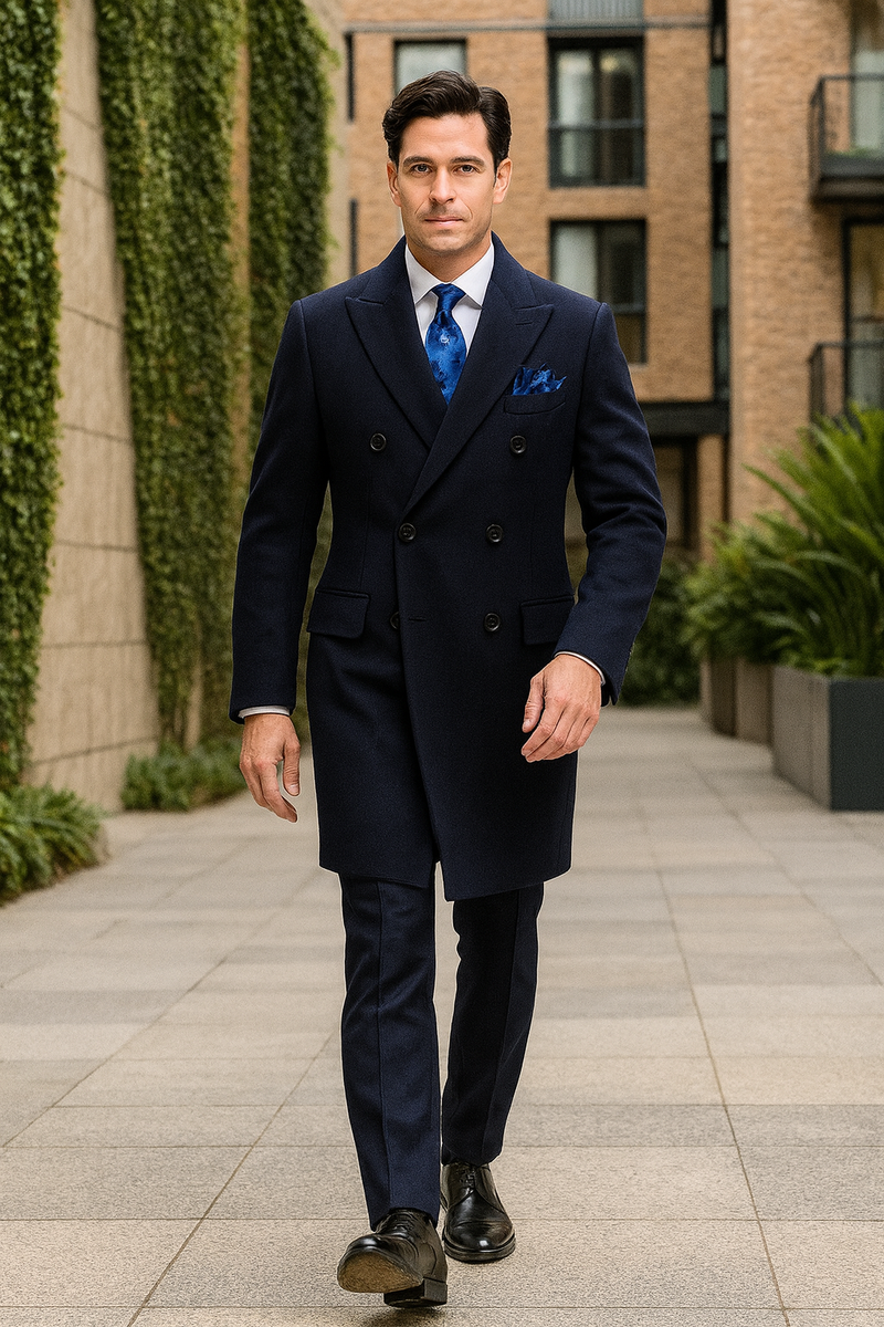 Navy Blue Overcoat - Blue Winter Topcoat - Fabric Double Breasted ...