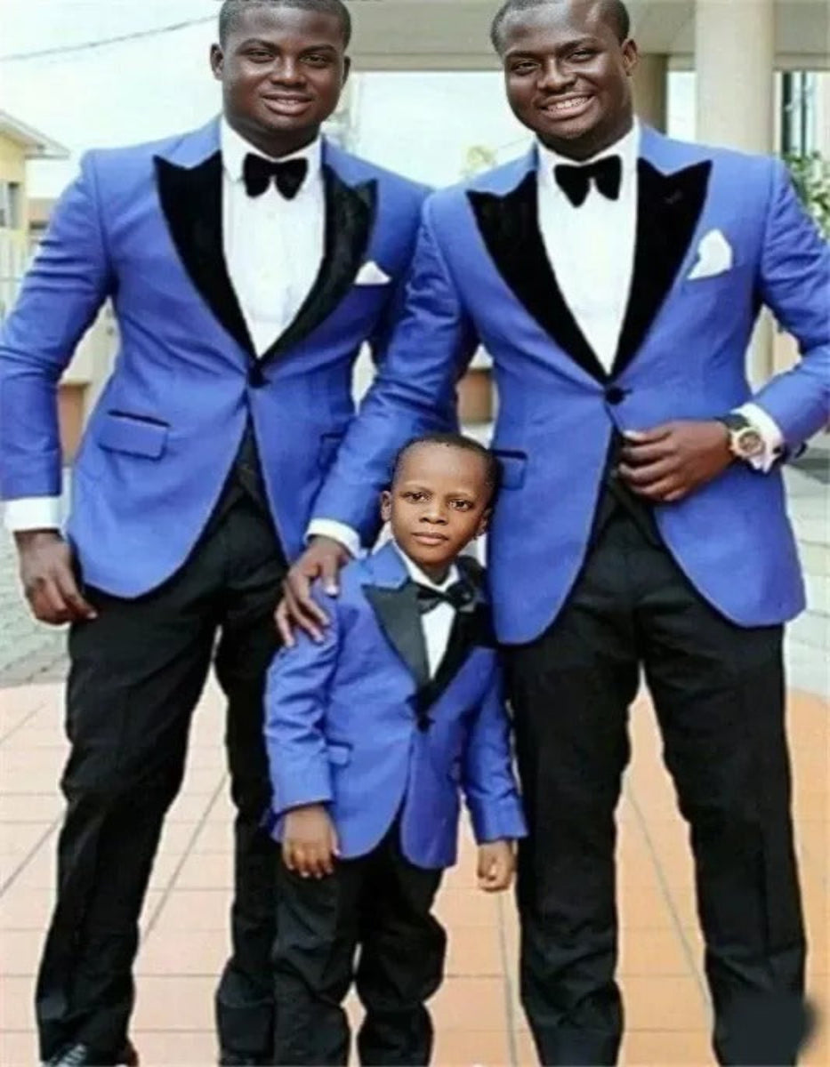 Ocean Blue Slim Fit One Button Peaked Lapel Wedding Groomsmen Suits ...