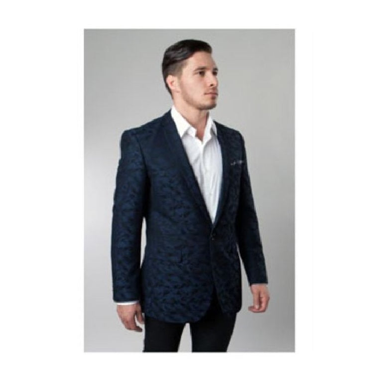One Button Navy Single Breasted Notch Lapel Pattern Jacket – OvercoatUSA