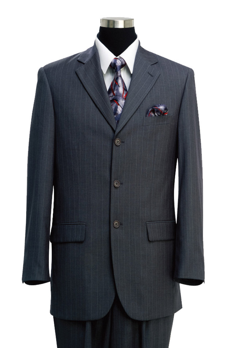 Mens Classic Fit 3 Button 2PC Pinstripe Suit inGrey – OvercoatUSA