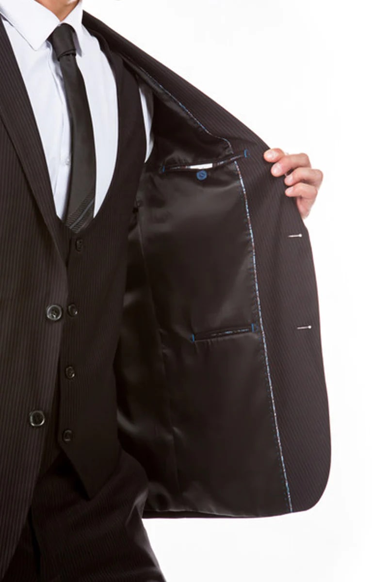 Men's Two Button Vested Hybrid Fit Micro Mini Pinstripe Business Suit ...