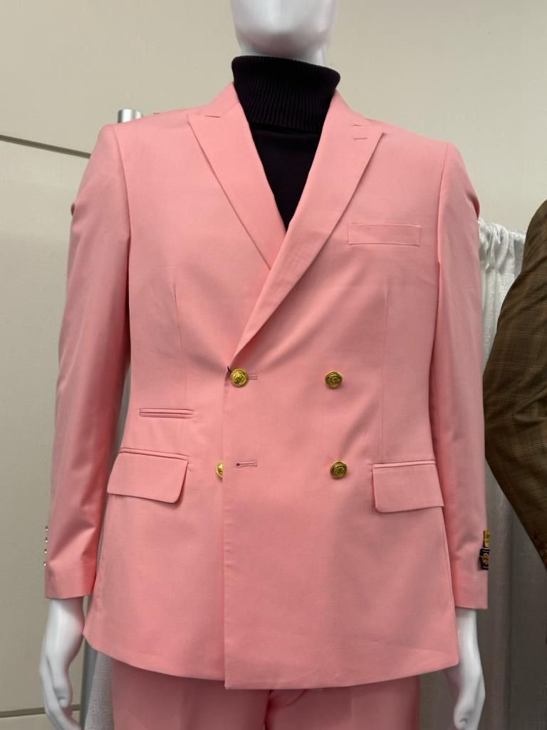 Mens Pink Double-Breasted Suit with Gold Buttons – OvercoatUSA