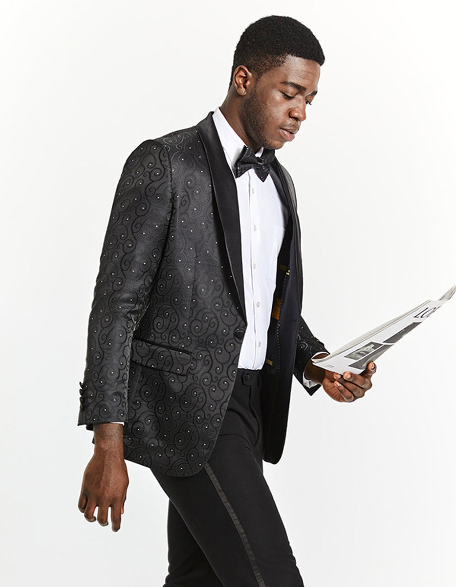 Mens Swirl and Diamond Prom Tuxedo Blazer in Black – OvercoatUSA