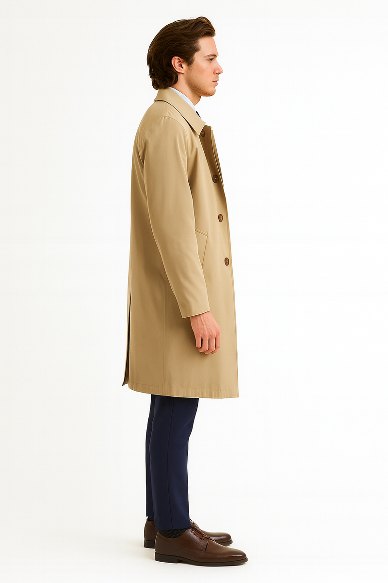 Mens Beige Trench Coat – Classic Long Overcoat with Button Front - Rai ...