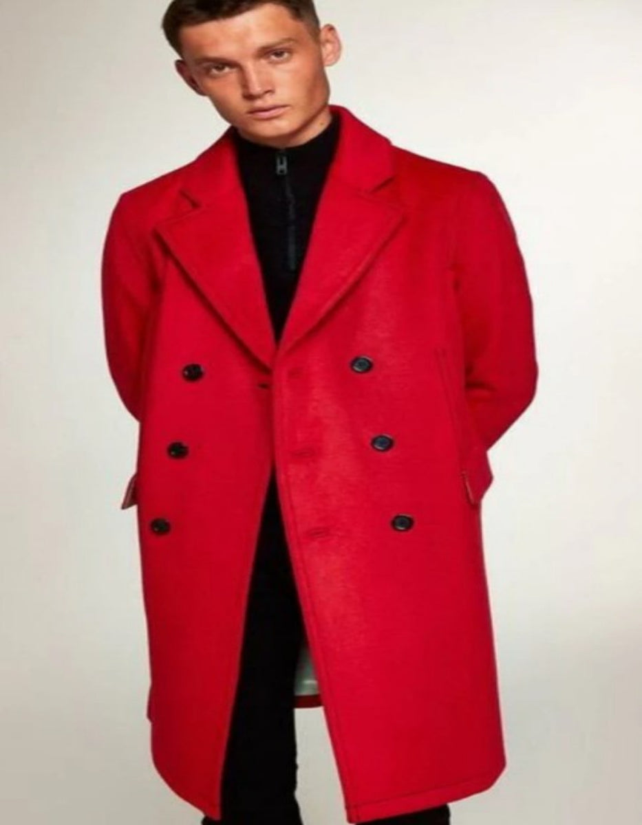 Red Overcoat For Men - Red Peacoat 100% Wool Double Breasted Style Pea ...